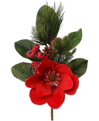 Festive Red Magnolia Holly Picks 12pk Artificial Xmas Decor - Macy's