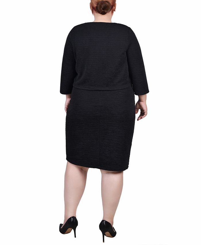 NY Collection Plus Size Textured 3/4 Sleeve Two Piece Dress Set - Macy's