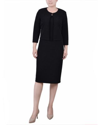 NY Collection Petite Textured 3/4 Sleeve Two Piece Dress Set - Macy's