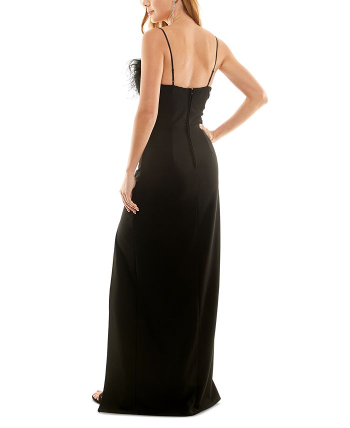 Speechless Juniors' Feather-Trim Sleeveless Leg-Slit Gown - Macy's
