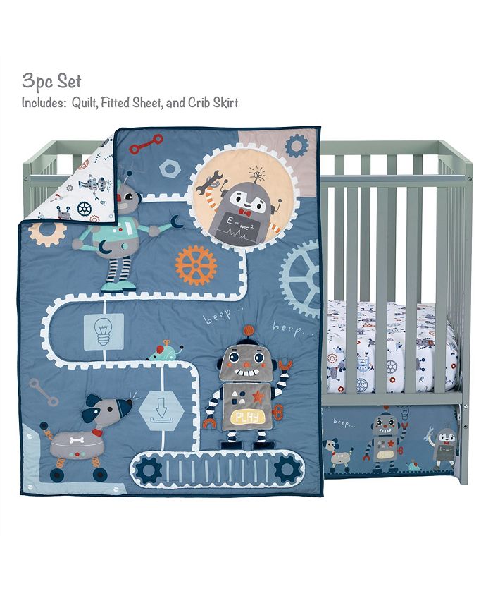 Bedtime Originals Robbie Robot Blue Nursery 3-Piece Baby Crib Bedding ...