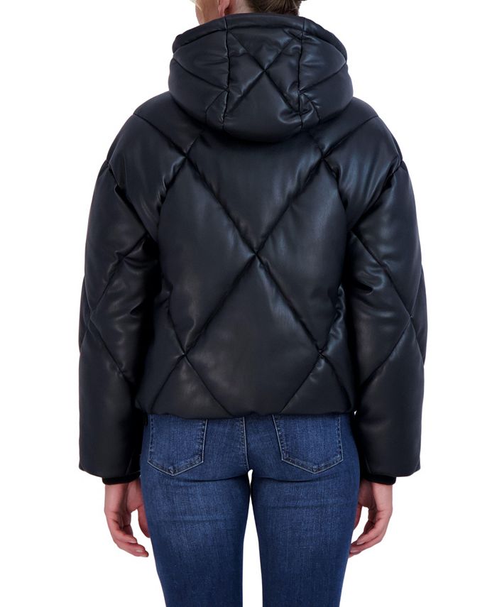 Sebby Collection Women's Faux Leather Puffer Coat - Macy's