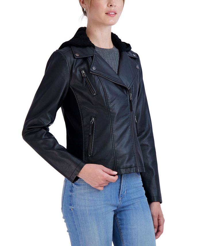 Sebby Collection Women's Hooded Faux Leather Moto Jacket - Macy's