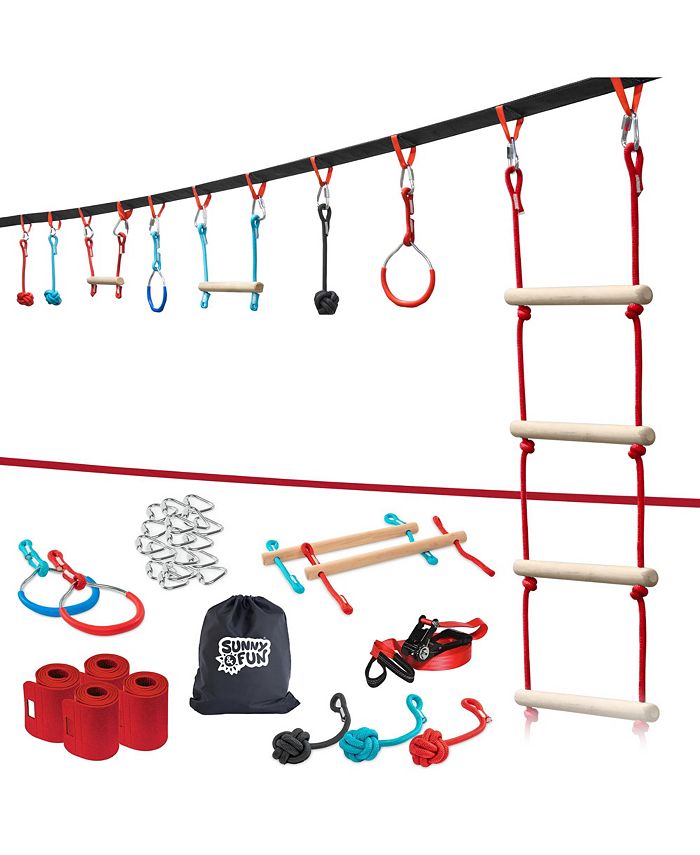 Sunny & Fun 50ft Kids Ninja Warrior Obstacle Course w/Double Slackline ...