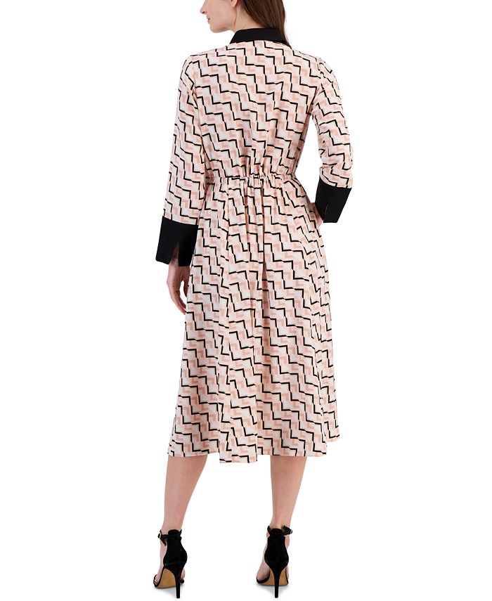 Anne Klein Women's Printed Drawstring Long-Sleeve Dress, Created for ...