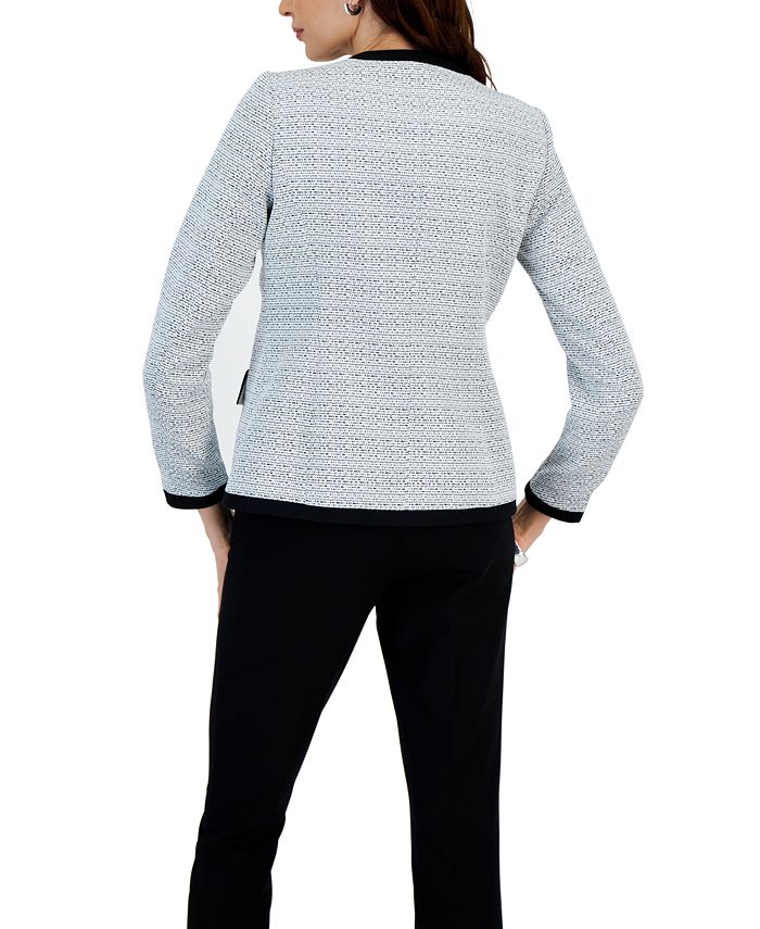 Kasper Tweed Open Front Contrast Trim Blazer Macys