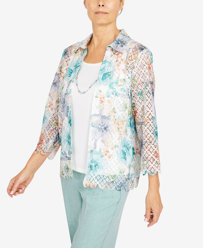 Alfred Dunner Petite Lady Like Lace Floral Trellis Two For One Top ...