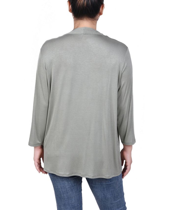 NY Collection Women's Solid 3/4 Sleeve Cardigan - Macy's