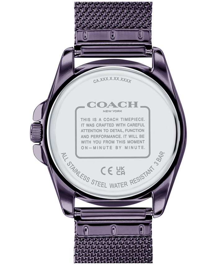 COACH Women's Greyson Quartz Violet-Tone Stainless Steel Mesh Bracelet ...