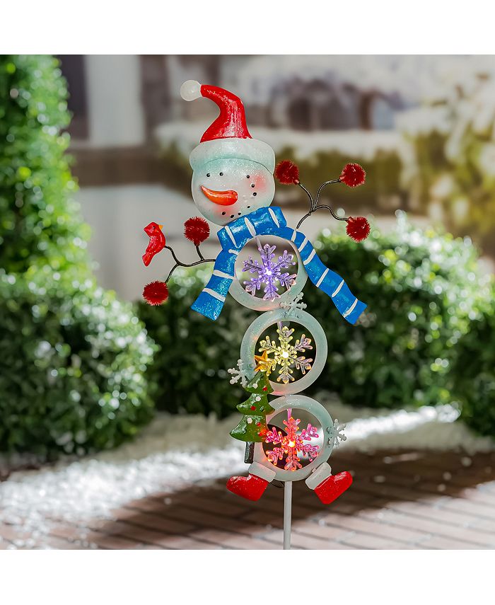 Evergreen 38"H Color Changing Stacked Snowman Solar Garden Stake ...