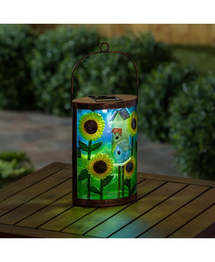 Evergreen Handpainted Solar Glass Lantern, Cottage Bird House - Macy's