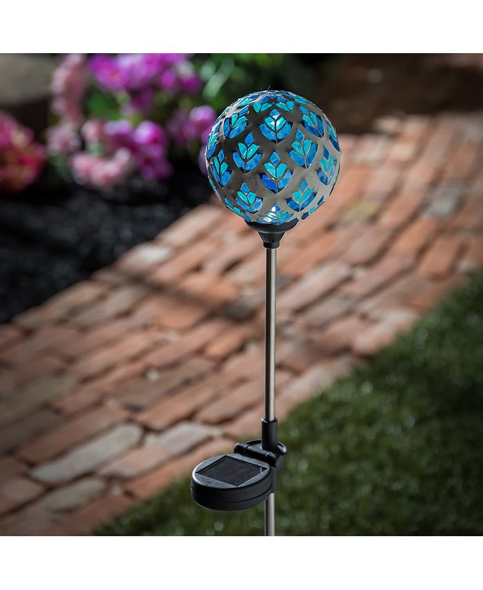 Evergreen 22"H Solar Mosaic Globe Garden Stakes, Peacork Blue - Macy's
