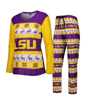 Women's FOCO Purple LSU Tigers Ugly Long Sleeve T-shirt Pajama Pants ...