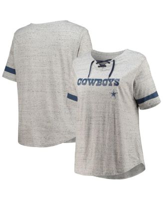 Women's Heathered Gray Dallas Cowboys Plus Size Lace-Up V-Neck T-shirt ...
