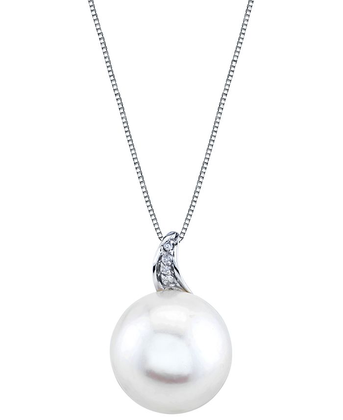 Macy's Cultured Freshwater Pearl (14mm) & Diamond Accent 18" Pendant ...