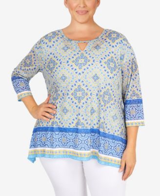 Ruby Rd. Plus Size Knit Diamond Geometric Print Top - Macy's