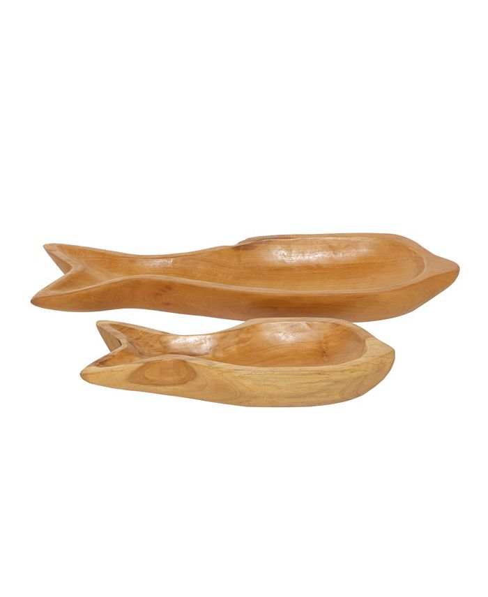 Rosemary Lane Teak Wood Handmade Fish Tray, Set of 2, 24", 16" W - Macy's