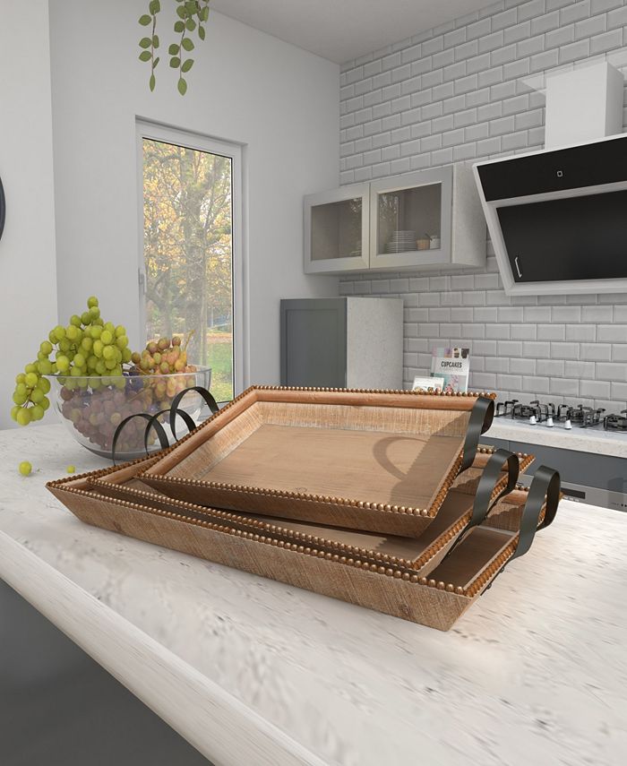 Rosemary Lane Wood Tray with Metal Handles, Set of 3, 20", 24", 27" W ...