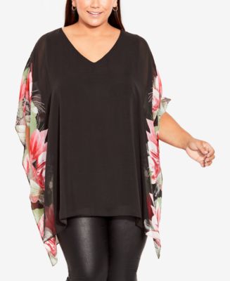 Avenue Plus Size Bella Border Overlay V-neck Top - Macy's