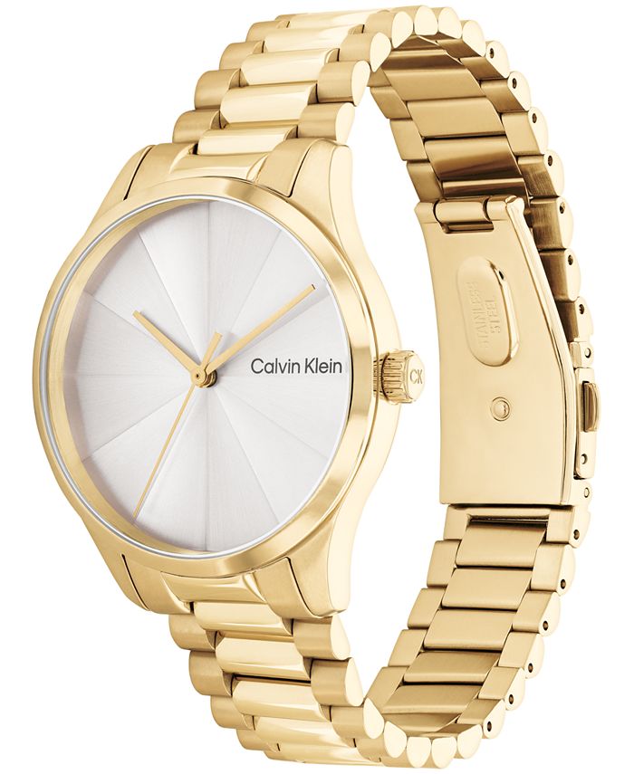 Calvin Klein Unisex 3-Hand Gold-Tone Stainless Steel Bracelet Watch ...