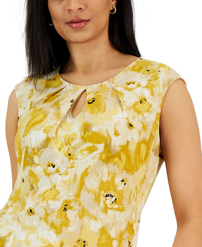 Kasper Printed Floral Keyhole Neck Cap Sleeve Top Macys
