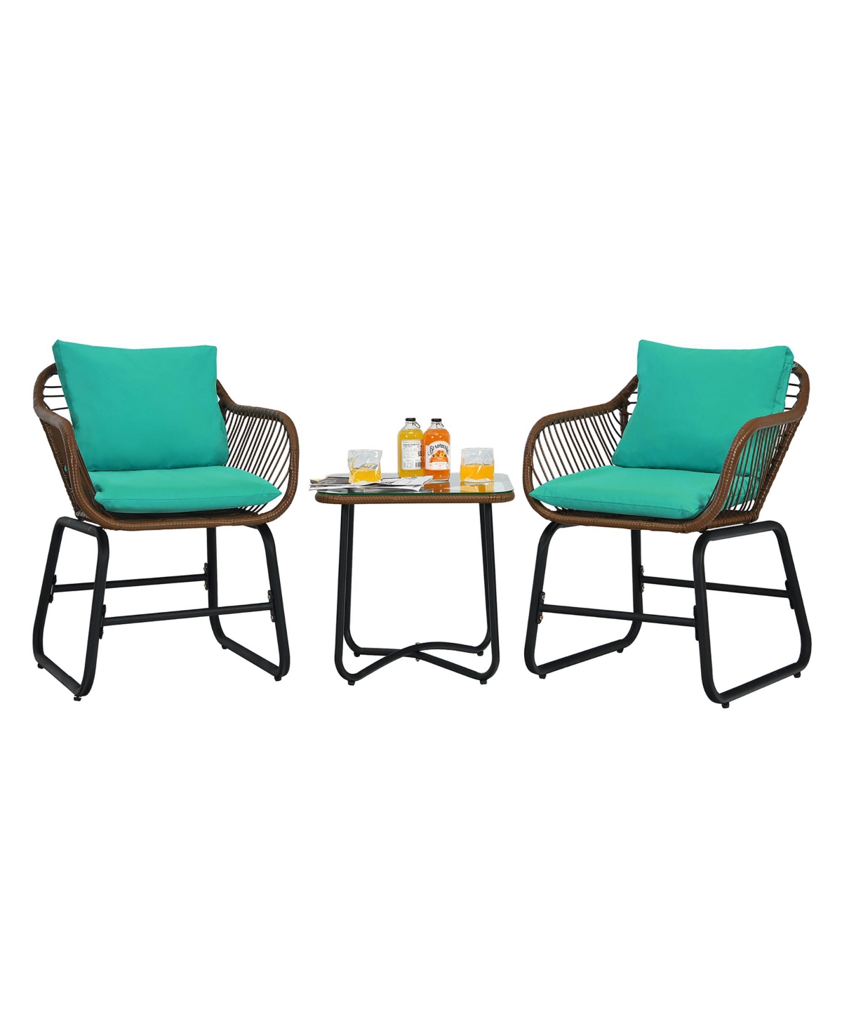 Click here for 3PCS Patio Rattan Bistro Set Cushioned Chair Glass... prices