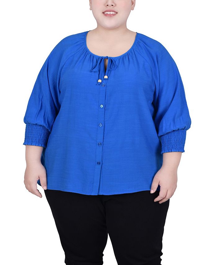 Ny Collection Plus Size 34 Sleeve Button Front Blouse Macys