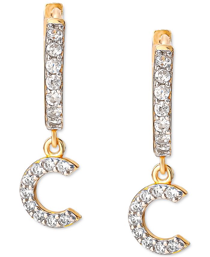 Giani Bernini Cubic Zirconia Initial Dangle Hoop Earrings in 18k Gold ...