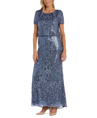 R & M Richards Women's Sequin Embellished Short-Sleeve Blouson Gown ...