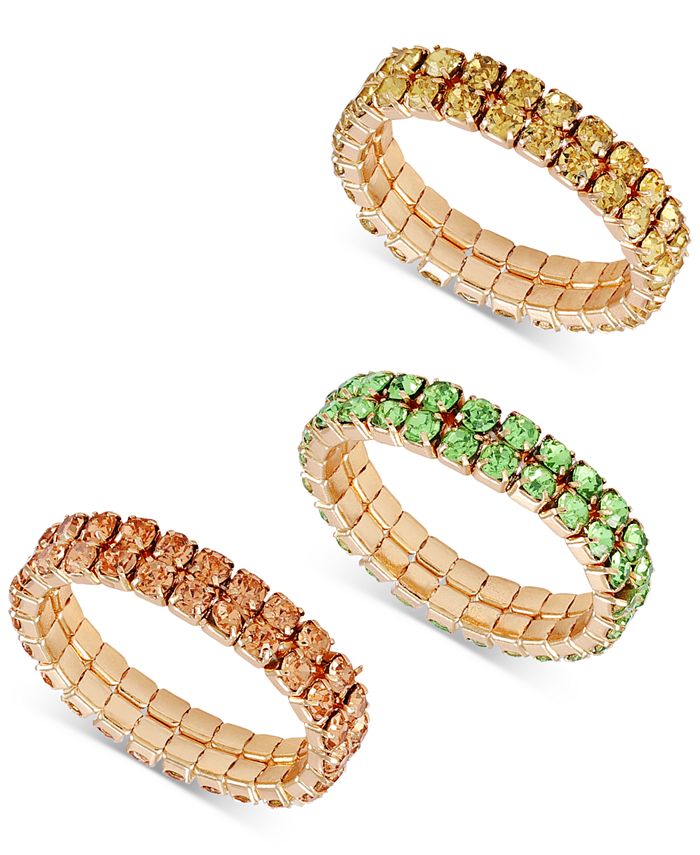 GUESS 3-Pc. Set Color Crystal Stretch Rings - Macy's