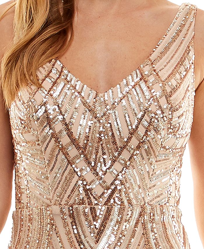 pear culture Juniors' Sequined Mesh-Godet Evening Gown - Macy's