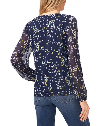 CeCe Women's Floral-Print V-Neck Button-Front Blouse - Macy's