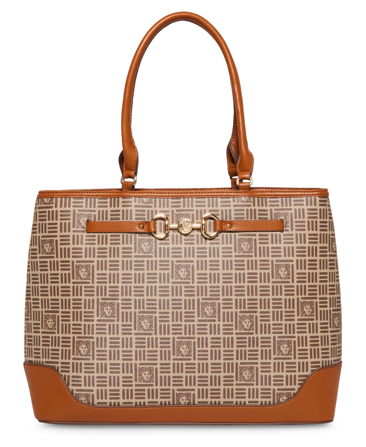 Anne Klein Horsebit Extra Large Tote Bag In Tile Lion Logo In Saddle ...
