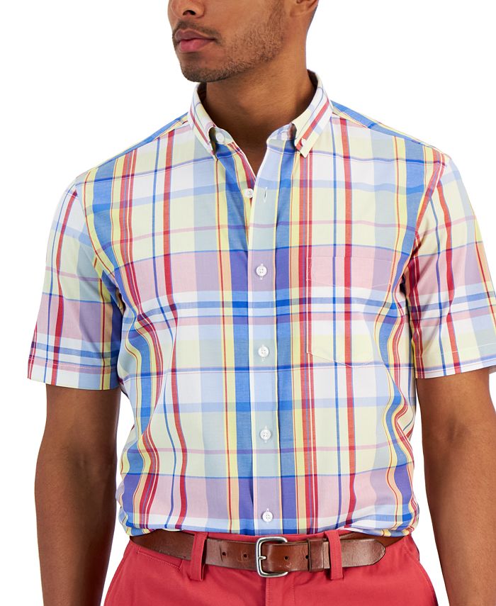 Club Room Mens Espuma Regular Fit Plaid Button Down Poplin Shirt