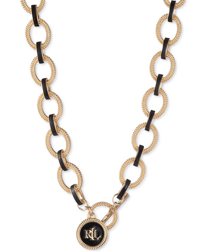 Lauren Ralph Lauren Gold-Tone Jet Charm 17" Chain Necklace - Macy's