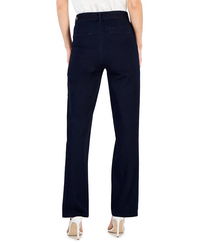 Anne Klein Women's High-Rise Tie-Front Denim Pants - Macy's