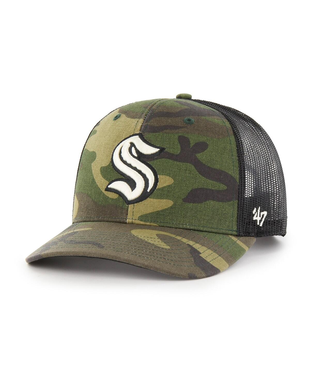 Click here for Mens 47 Brand Camo  Black Seattle Kraken Trucker S... prices