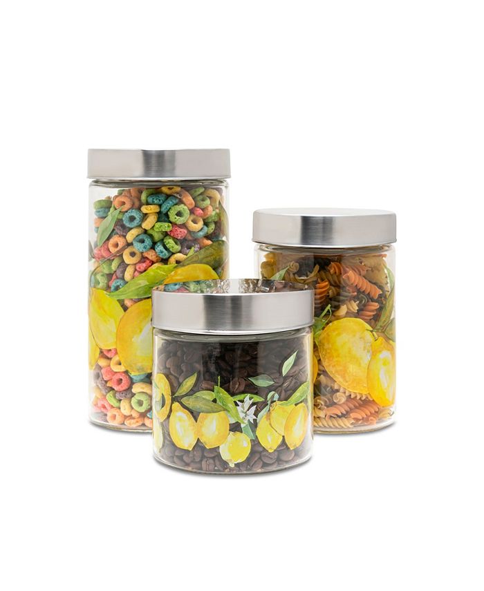 American Atelier Lemon Branches Glass Canisters Set, 3 Piece - Macy's