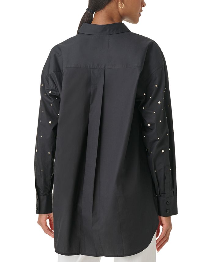 Karl Lagerfeld Paris Women's Embellished Button-Down Poplin Blouse ...