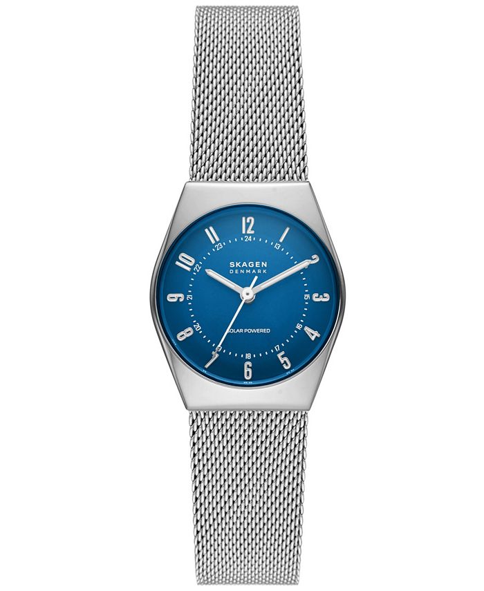 Skagen Women's Grenen Lille Solar-Powered Three Hand Silver-Tone Stainless Steel Watch, 26mm ...