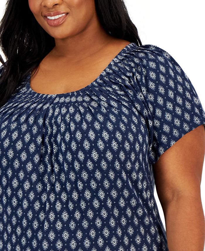 Style And Co Plus Size Printed Pleat Neck Top Created For Macys Macys