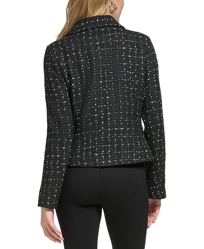 Karl Lagerfeld Paris Women's Tweed Asymmetrical Long Sleeve Jacket ...