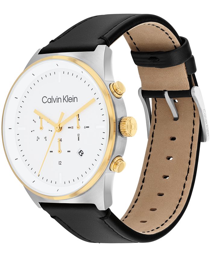 Calvin Klein Men's Black Leather Strap Watch 44mm - Macy's