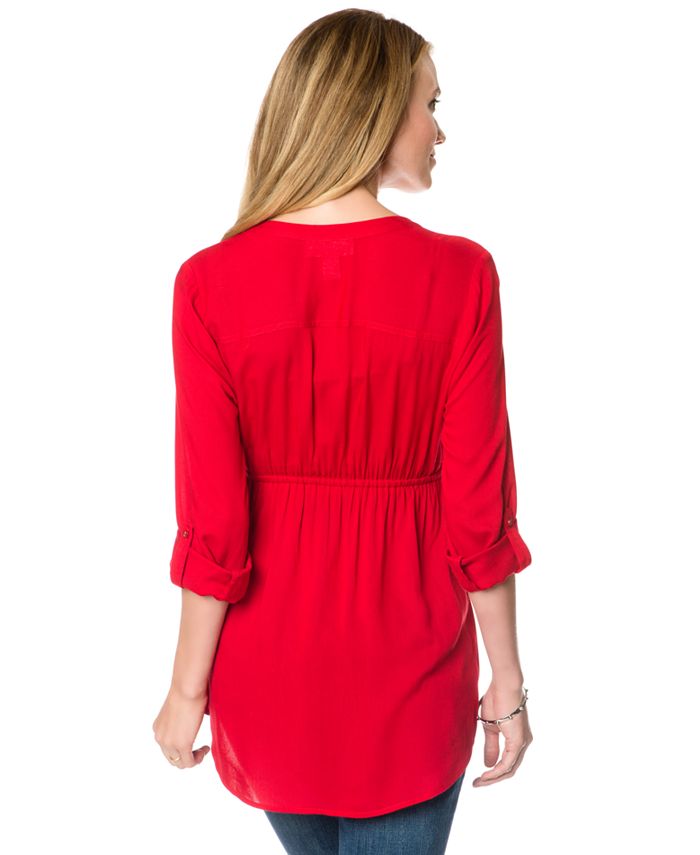 Motherhood Maternity Tab-Sleeve Drawstring-Waist Tunic Top - Macy's