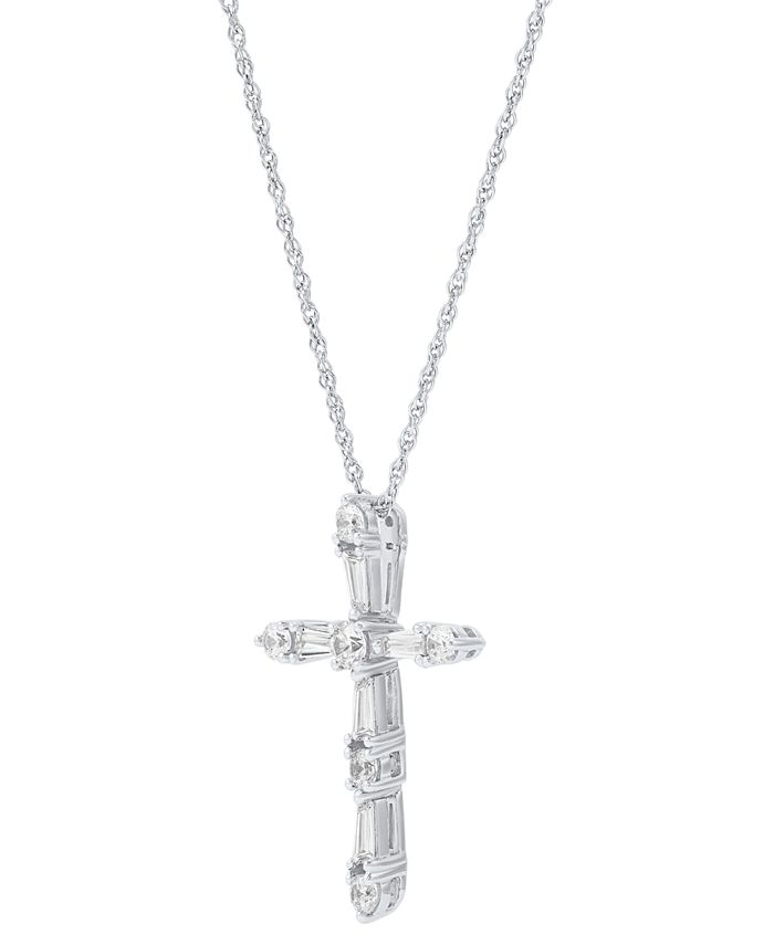 Arabella Sterling Silver White Cubic Zirconia Cross Pendant Necklace (1 ...