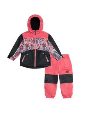 Girl Printed Two Piece Colorblocked Spring Rain Set Coral Butterflies ...