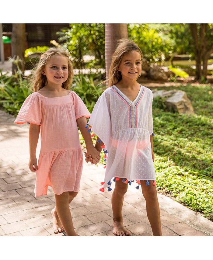 Snapper Rock Toddler, Child Girls Peach Flutter Sleeve Beach Dress - Macy's