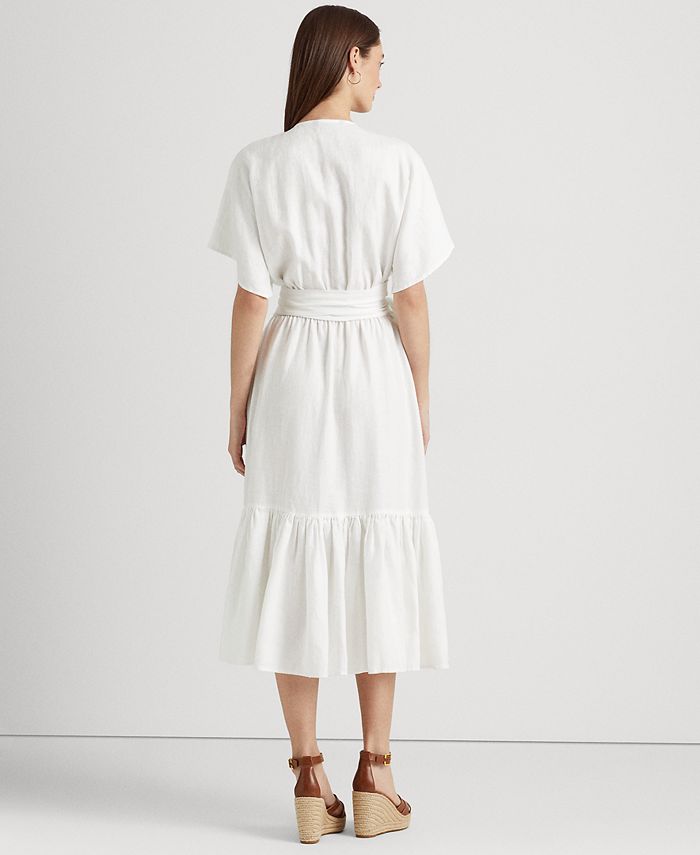 Lauren Ralph Lauren Women's Belted Linen Wrap-Style Dress - Macy's