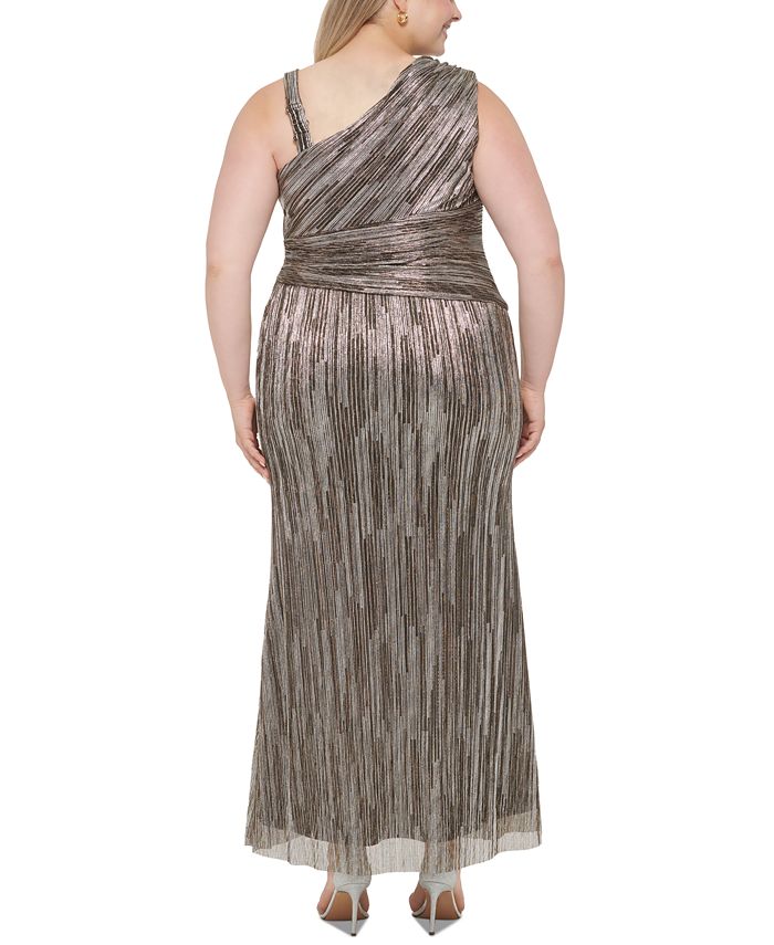 Eliza J Plus Size One-Pleat-Shoulder Metallic Gown - Macy's