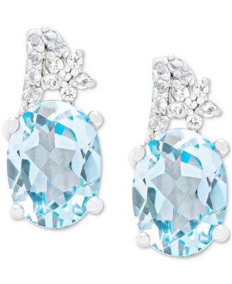 Macy s Lab Grown Aquamarine 2 1 5 ct. t.w. Lab Grown White Sapphire 1 4 ct. t.w. Stud Earrings in Sterling Silver Macy s